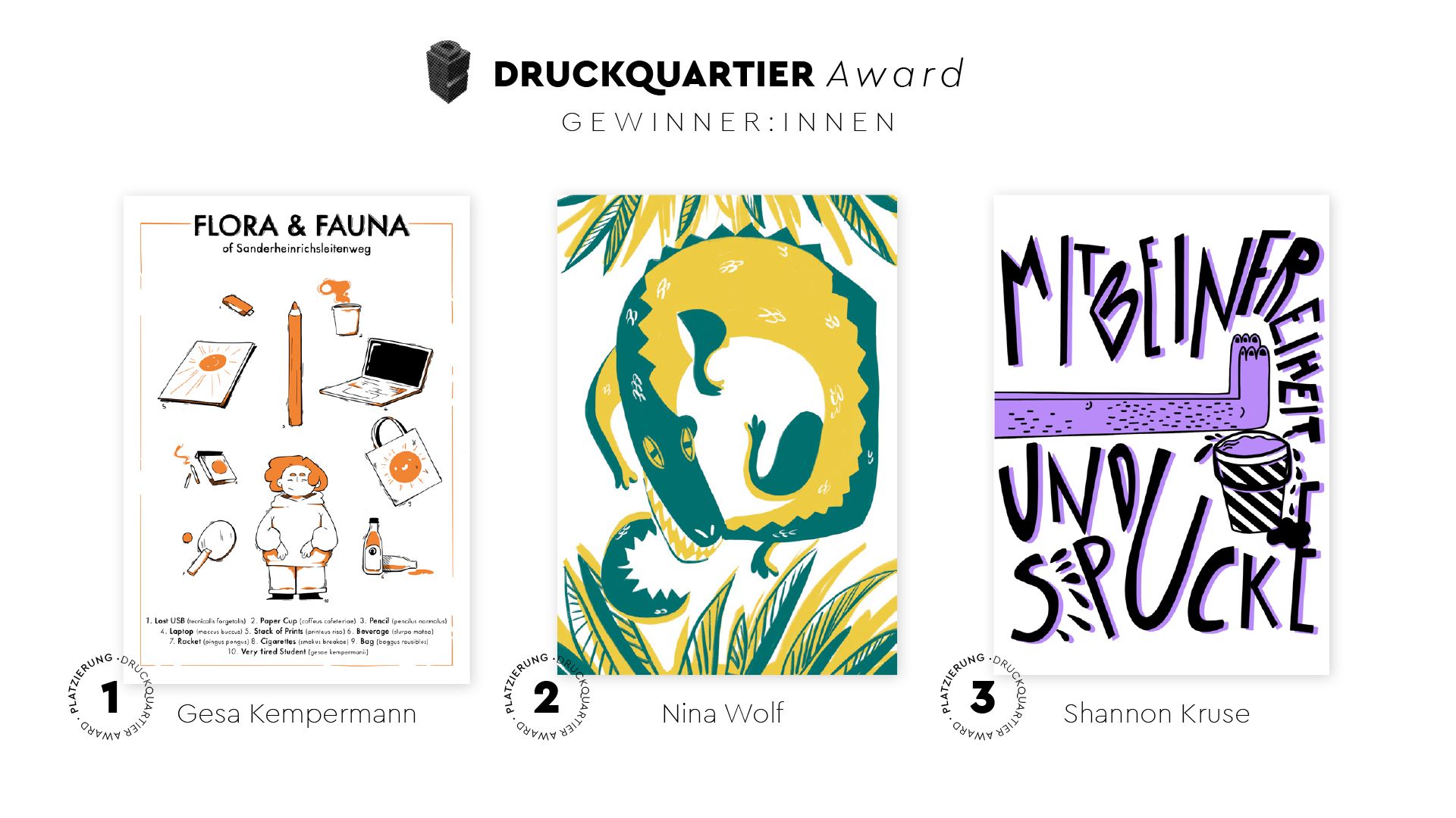 Gewinner:innen Druckquartier Award - Fakultät Gestaltung Würzburg